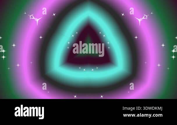 Animated video clip featuring vibrant neon triangles and circles in ...