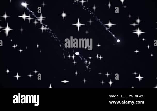 Fast motion animation of hanging sparkling stars and shooting stars ...