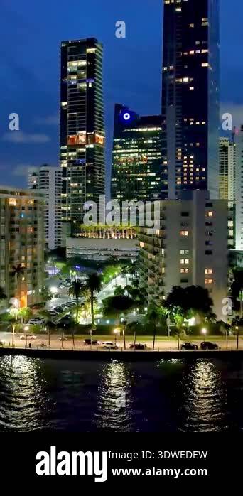 Night cityscape Miami Florida United States. Night aerial landscape of ...
