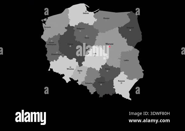 Vector map of Poland with names of cities and with borders city Stock ...