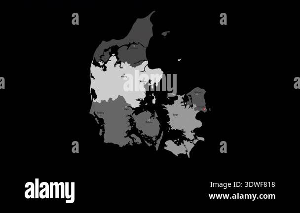 Vector map of Denmark with names of cities and with borders city Stock ...