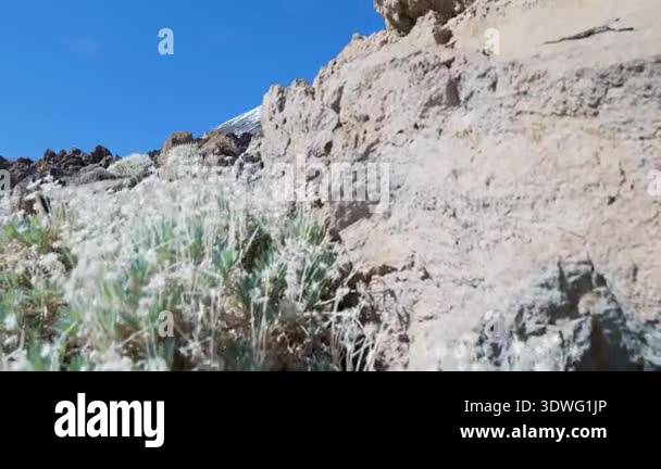 Majestic reveal of the snow-capped teide volcano in the canary islands ...