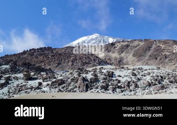 Volcanic landscape with rocks and a stunning view of mount teide in ...
