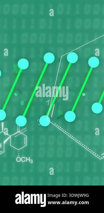 Chemical structure animation over binary coding background. Science ...