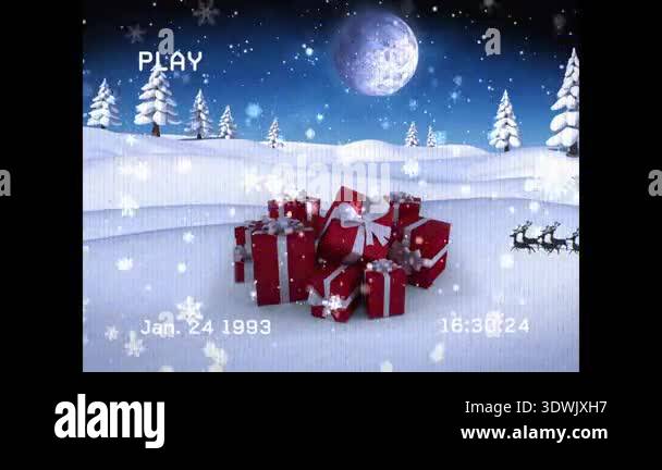 Retro VHS timestamp hitting 16 30 24 initiating sleigh gliding behind ...