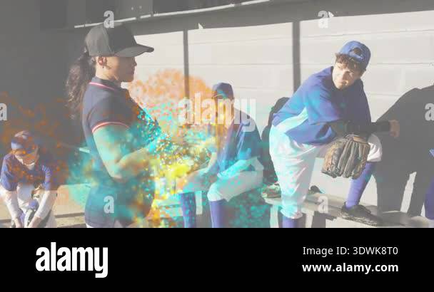 Sports coach initiating talk, raising card and swirling effects guiding ...
