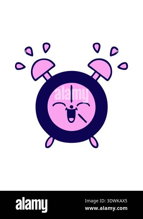 neon light effect animation of cute cartoon of a alarm clock Stock ...