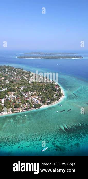 Aerial view of Gili Air island, Indonesia, with Gili Meno and Gili ...