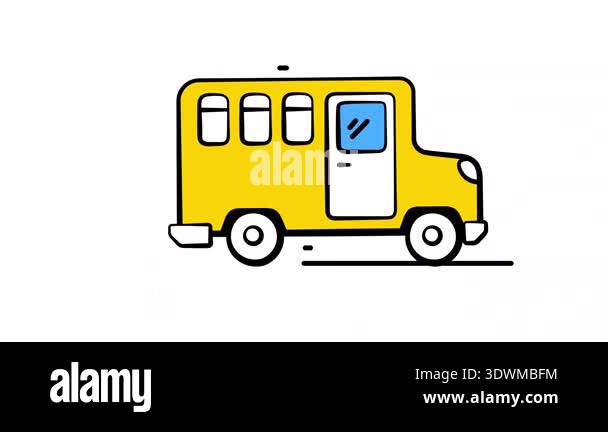 School bus animated icon in doodle style, representing education ...
