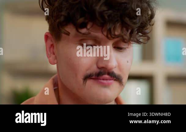 Close up face male funny happy man businessman wonder surprised guy wow ...