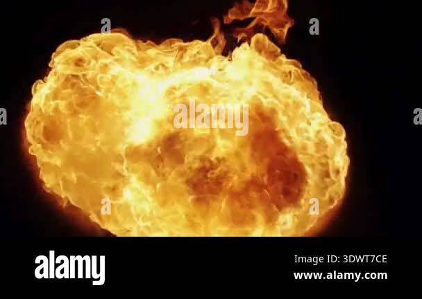 Cinematic fireball explosion with glowing orange flames and heat ...