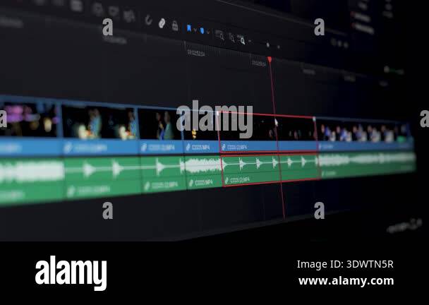 Professional video editing timeline with clips and audio waveform ...