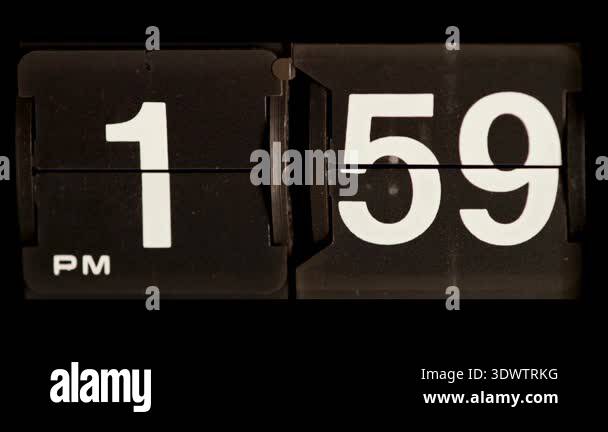 Close up view of a retro style flip clock flipping digits from one ...