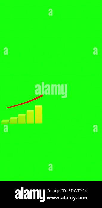 Animated 3D bar graph with rising red arrow on green screen background ...