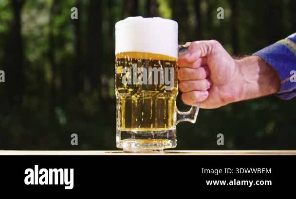 Traditional beer glass. Fresh draft beer with barley. Tasty alcoholic ...