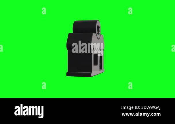 Cartoon style 3d coffee shop icon rotating on a green screen background ...