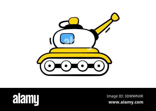 Military tank animated icon in doodle style, representing defense ...