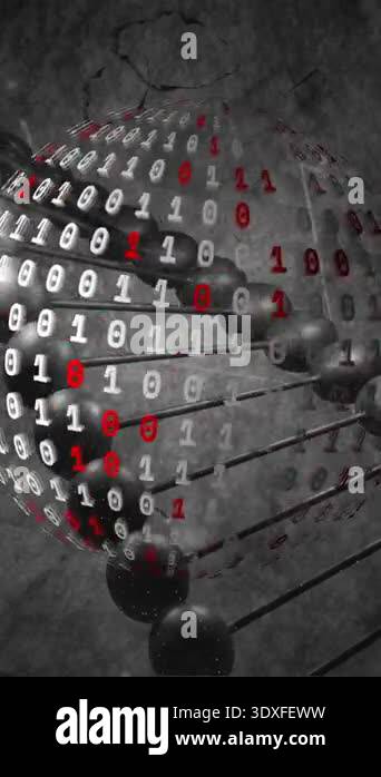Binary code and DNA strand, scientific data processing animation ...