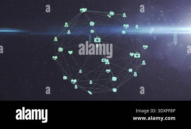 Sphere fading into view starting network rotating leftward revealing ...