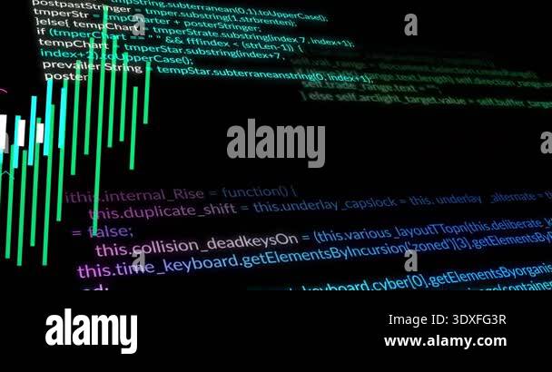 Starting dark background showing code, waveform pulsing, code scrolling ...