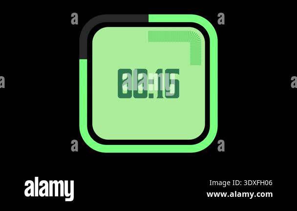20 seconds animated timer video with a green progress timer square, a ...