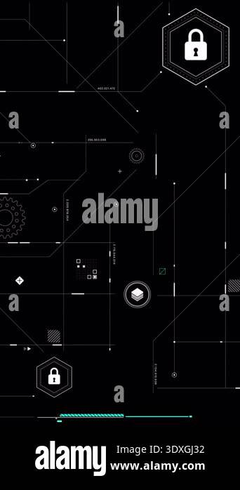 Vertical video Animated cyber security interface with lock icon and ...