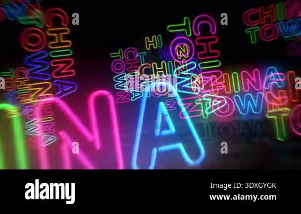 Chinatown neon symbol. Light color bulbs. China town asian city ...