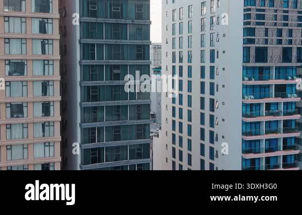 Modern architecture of residential towers seen from drone creates ...