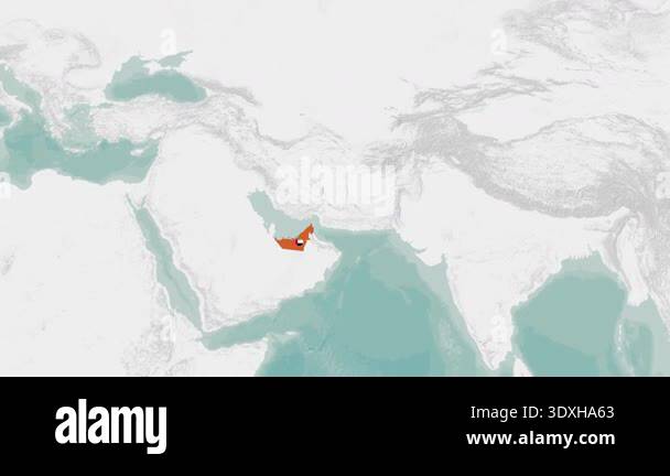 United Arab Emirates Highlighted and Zoomed World Map Background ...