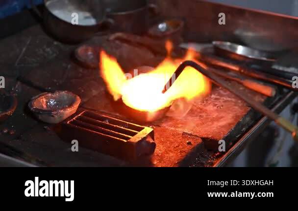 Dynamic image capturing a powerful fire burst on a commercial cooking ...