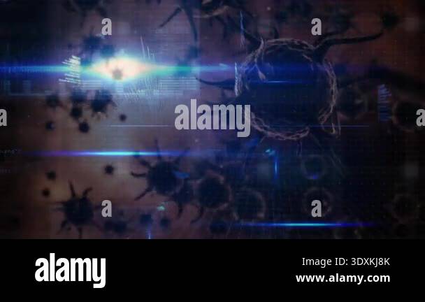 Opening grid, spiky spheres drifting, UI panel fading and central ...