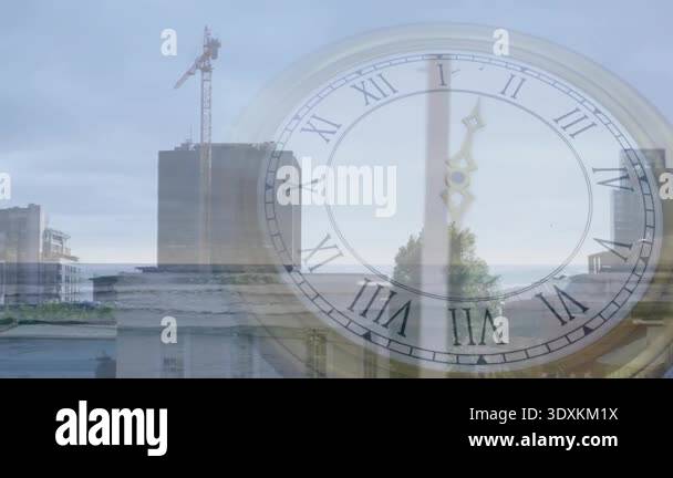 Upon clock overlay hands rotating and advancing, illustrating time ...