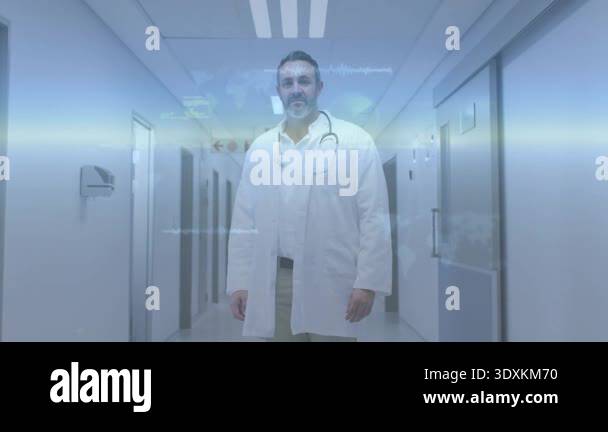Medical doctor shifting posture in corridor as light flares sparking ...
