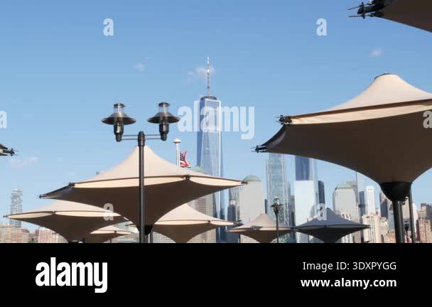 New York City Manhattan downtown financial district skyline, New Jersey ...