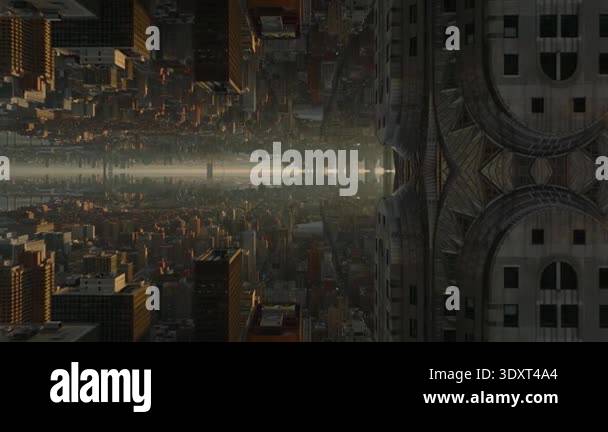 Surreal dreamscape of mirrored New York City skyline with Chrysler ...