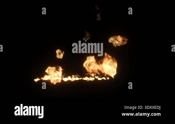 Dramatic nighttime fire explosion with large flames illuminating dark ...