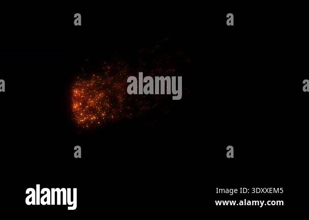 Dynamic fiery explosion of glowing particles in dark space creating a ...