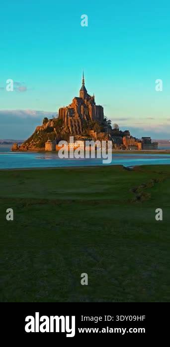 Aerial view of the famous historic Abbey Mont Saint Michel. Historic ...