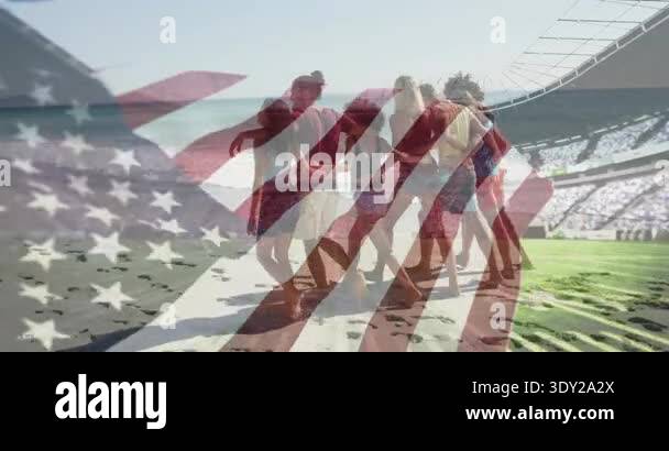 Upon entering group linking shoulders along edge while waving flag ...