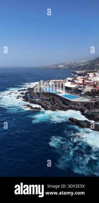 Garachico natural pools aerial view volcanic coast Tenerife. High ...