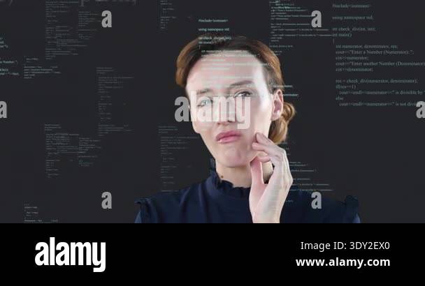 Female developer sensing jaw discomfort raising hand and massaging ...