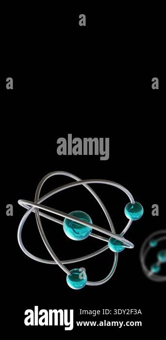 Animation of atom models spinning on black background. Global science ...