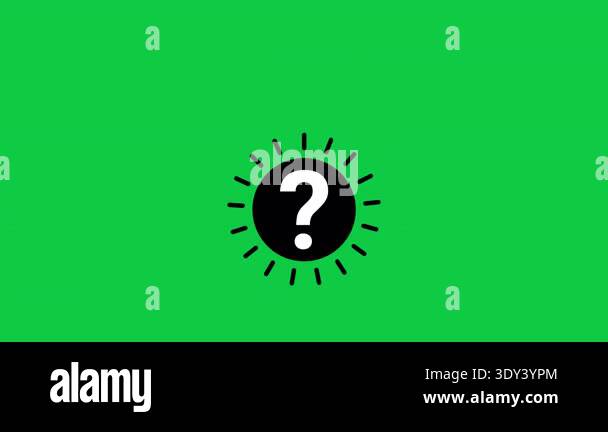animated white question mark in black circle with burst rays bouncing ...