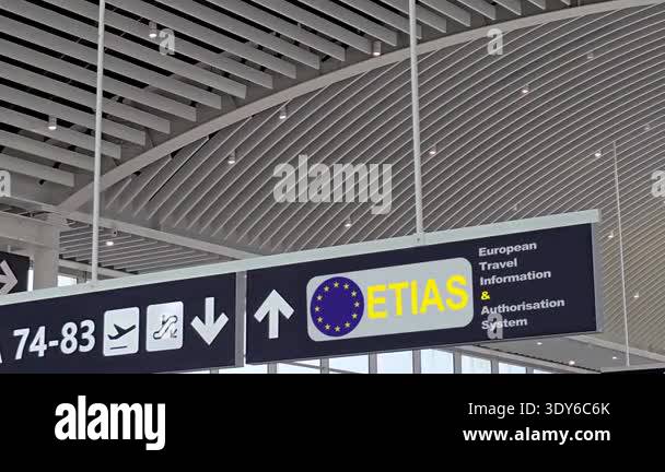 Airport sign for the ETIAS, the European Travel Information and ...