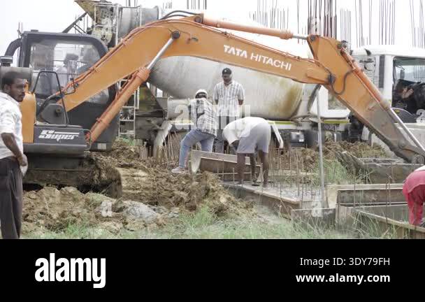 Construction in Action - Men and Tata Hi-Tech Crane at Work Stock Video ...