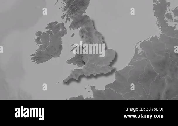 England - Great Britain map - solid. Shadow. Grayscale. Labels Stock ...
