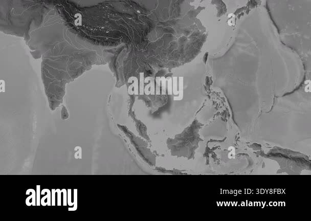 Vietnam map - extract. Shadow. Grayscale. Labels Stock Video Footage ...