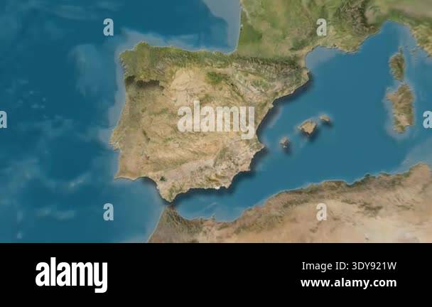 Spain map - solid. Shadow. Satellite. Labels Stock Video Footage - Alamy