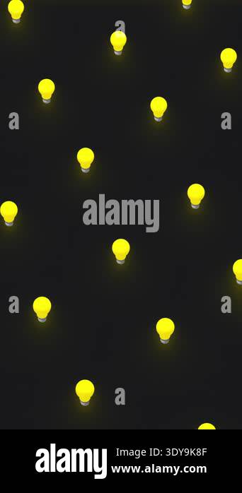 Abstract 3d render of light bulb objects in isometric view moving in ...