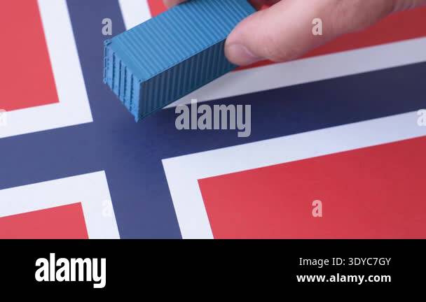 Cargo containers on the Norwegian flag as a conceptual backdrop for ...